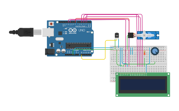 Circuit design temperature based barrier control | Tinkercad