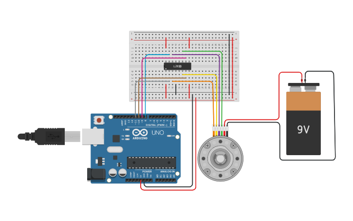 Circuit design Stepper Motor com L293D ou Uln2003 - Tinkercad