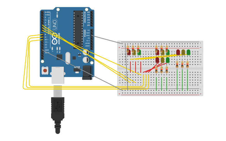 Circuit design four way traffic light - Tinkercad