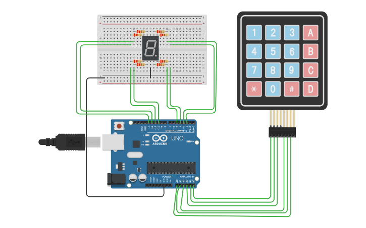 Circuit design 4x4 keypad - Tinkercad