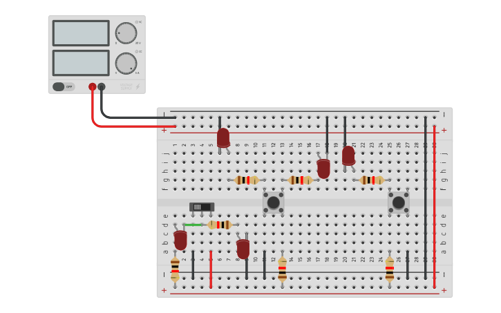 Circuit design Working of Push-button and Slide-switch - Tinkercad