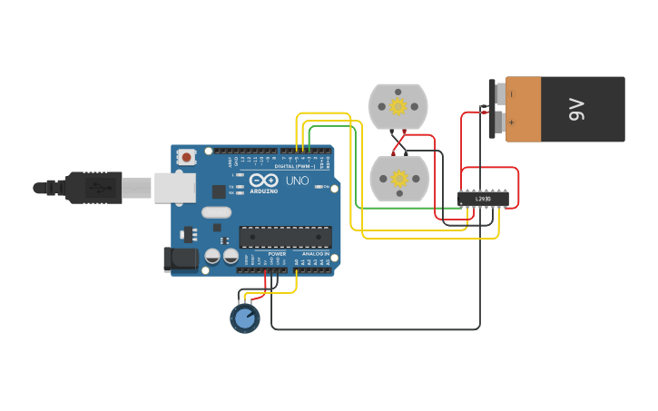 Circuit design Motors with potentiometer - Tinkercad