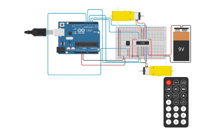 Circuit design Sencillo Carro a control remoto | Tinkercad