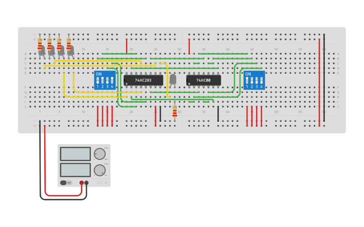 Circuit design 4-bit Comparator - Tinkercad