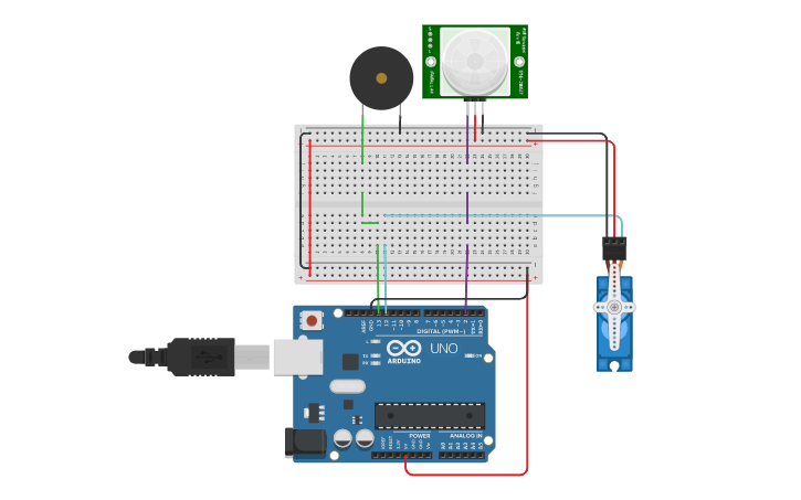 Circuit Design Pir Sensor Servo Motor Tinkercad