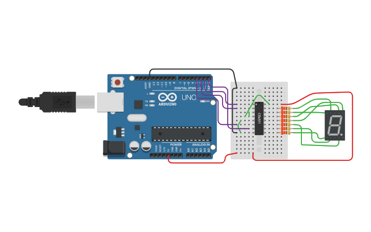 Circuit design 7-Seg using Encoder - Tinkercad
