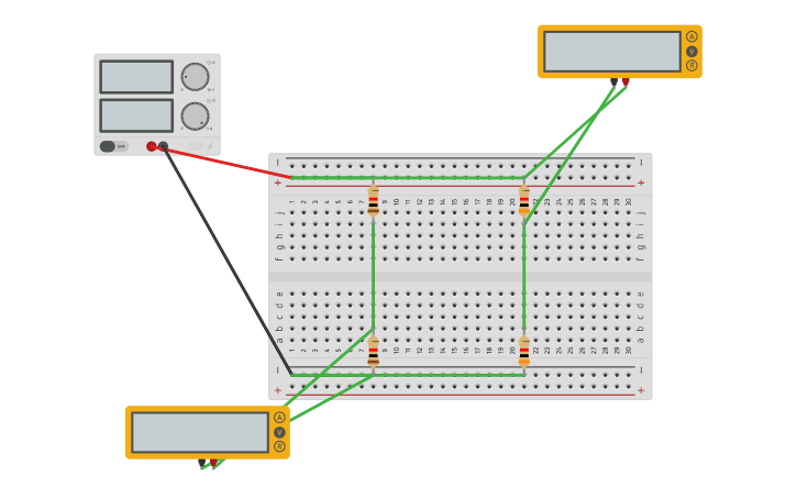 Circuit design Two loops, Four resistors | Tinkercad