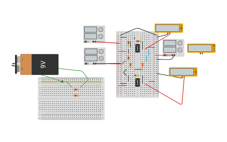 Circuit design Summing Opamp with 2 opamps for using one DC source as input - Tinkercad