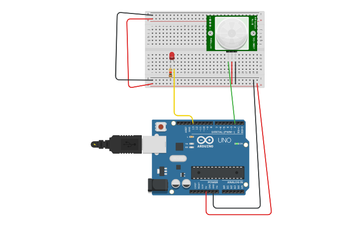 Circuit design Presence Sensor - Tinkercad