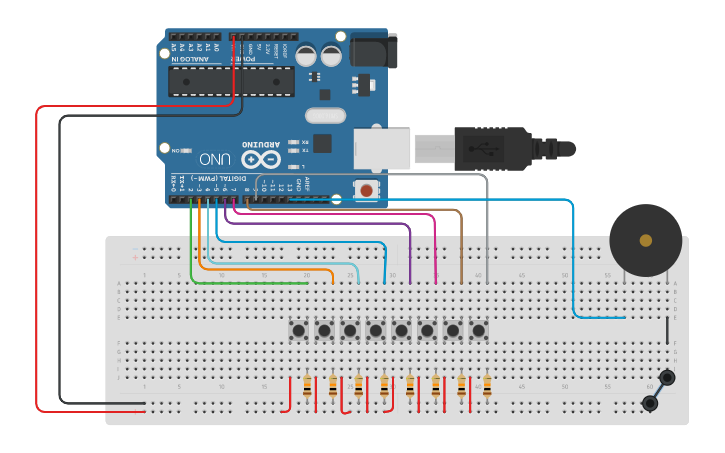 Circuit Design Arduino Piano Tinkercad