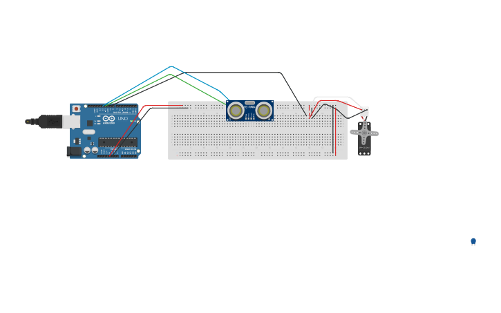 Circuit design Control Micro Servo with Ultrasonic HC-SR04 - Tinkercad