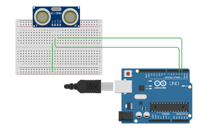 Circuit design Sensor de distancia - Tinkercad