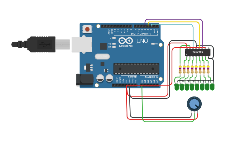 Circuit design Shift Register - Tinkercad