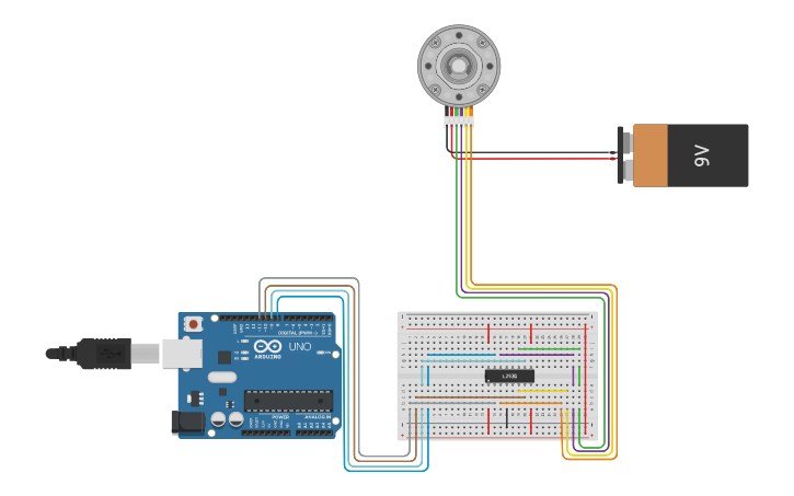 Circuit design Motor Steper menggunakan Motor DC - Tinkercad