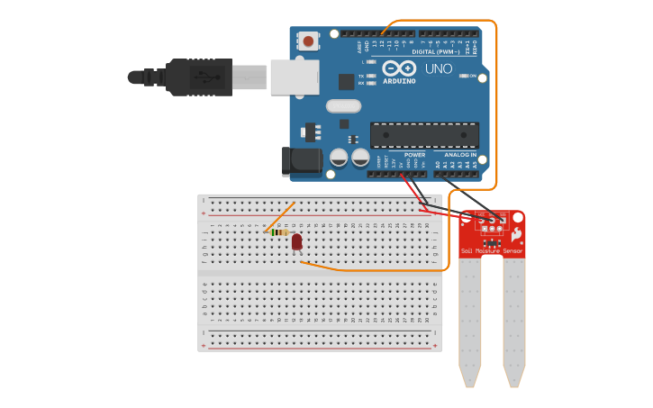 Circuit design Soil Moisture | Tinkercad
