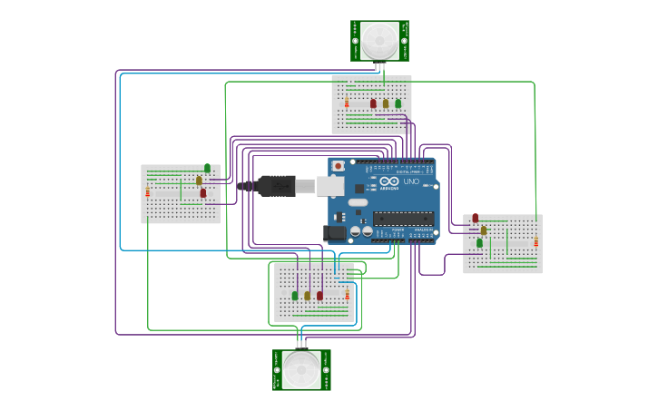 Circuit design Smart Traffic Light System - Tinkercad