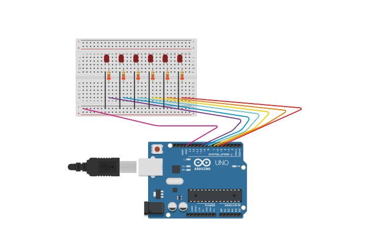 Circuit design CONDUCCIÓN DE LEDS MÚLTIPLES LEDS ACT 7 - Tinkercad