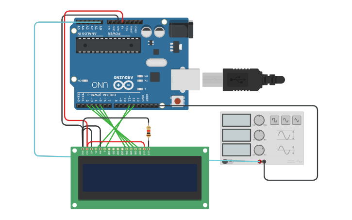 Circuit design Osciloscópio Arduino 16x2 LCD - Tinkercad
