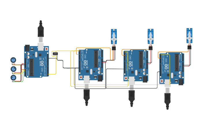 Circuit design Rede Industrial com 4 ARDUINOS UNO - SEM SELETOR | Tinkercad
