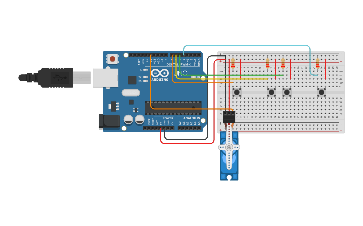 Circuit design servo and button - Tinkercad