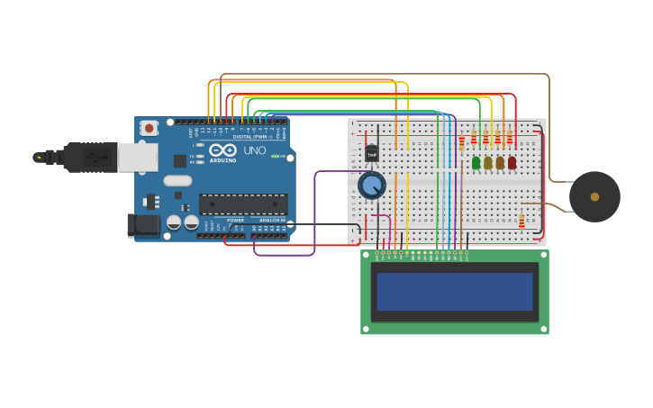 Circuit design Circuito con sensor de temperatura y LCD - Tinkercad