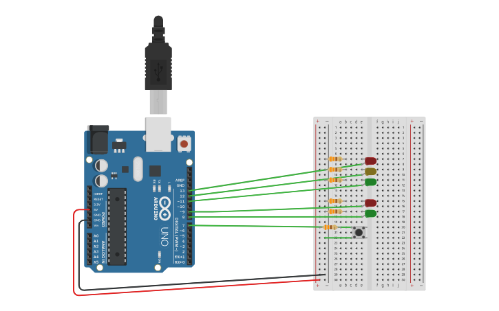 Circuit design traffic light | Tinkercad