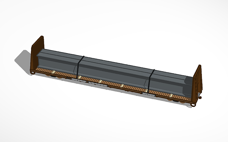 3D design BNSF 60' Bulkhead flatcar with Steal Beam load - Tinkercad