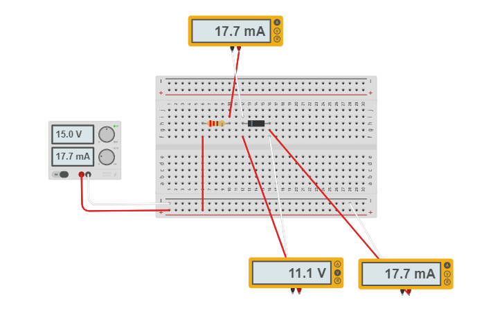 Circuit design Dioda Zener - Tinkercad