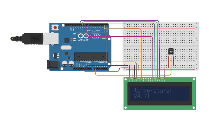 Circuit design Schermo Lcd con sensore di temperatura - Tinkercad