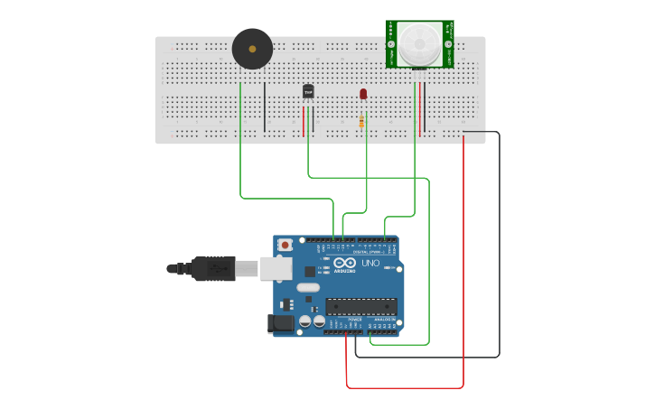 Circuit design Fire Alert System - Tinkercad