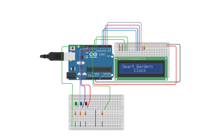 Circuit design Smart Garden Clock - Tinkercad