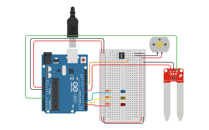Circuit design Arduino Soil Moisture Sensor with Automatic Pump - Tinkercad