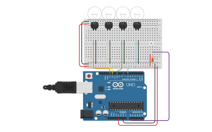 Circuit design Light bulb control with Ambient light sensor | Tinkercad