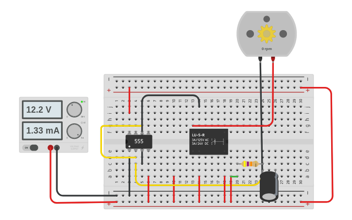 Circuit design Simple NE555 Delay Timer | Tinkercad