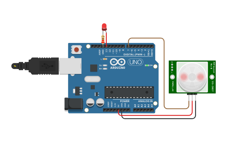 Circuit design Encender LED con movimiento - Tinkercad