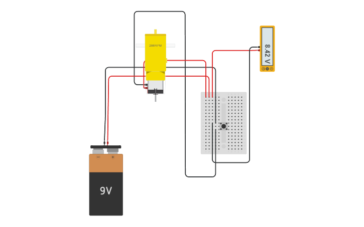 Circuit design Motor_Push_Button_Plus_Voltage_Measurement - Tinkercad