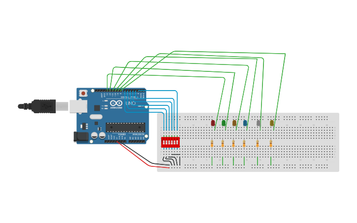 Circuit design DIP SWITCH SPST*6 - Tinkercad