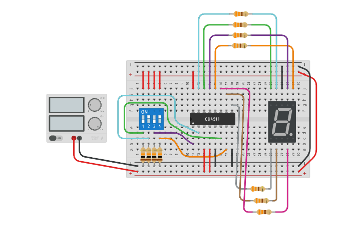 Circuit design 7 seg display - Tinkercad
