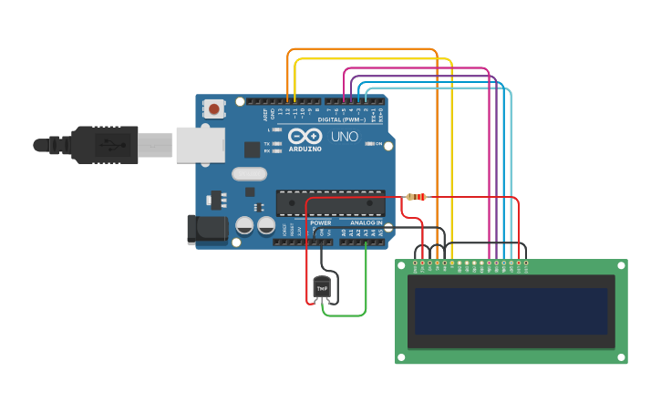 Circuit design TEMPERATURE SENSOR WITH LCD-VU21CSEN0500002 - Tinkercad