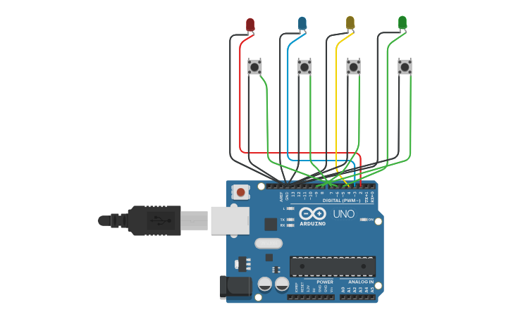 Circuit design Simon v1 - Tinkercad