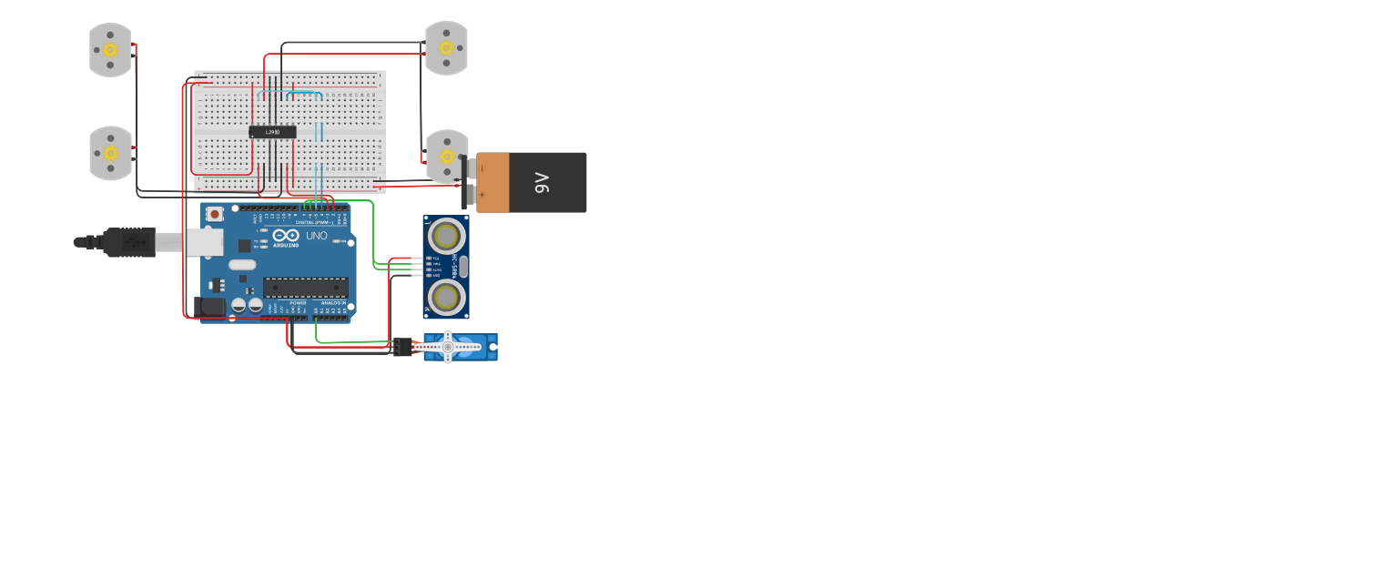 Circuit Design Obstacle Avoding Car Tinkercad