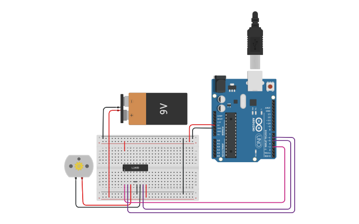 Circuit design matriz L293D + Arduino + Rotação | Tinkercad