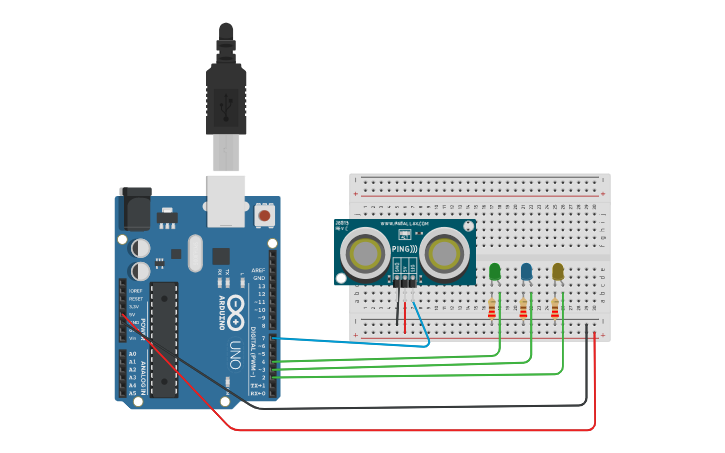 Circuit Design Ultrasonic Distance Sensor Tinkercad 