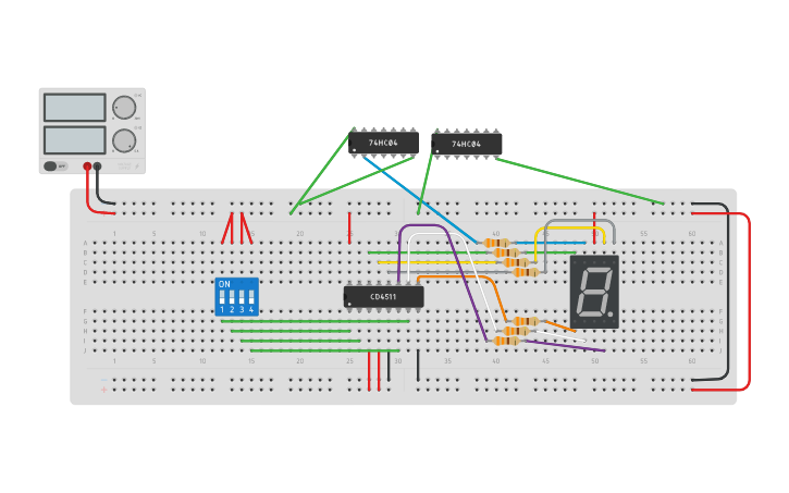 Circuit design 7 Segment Decoder Anode - Tinkercad