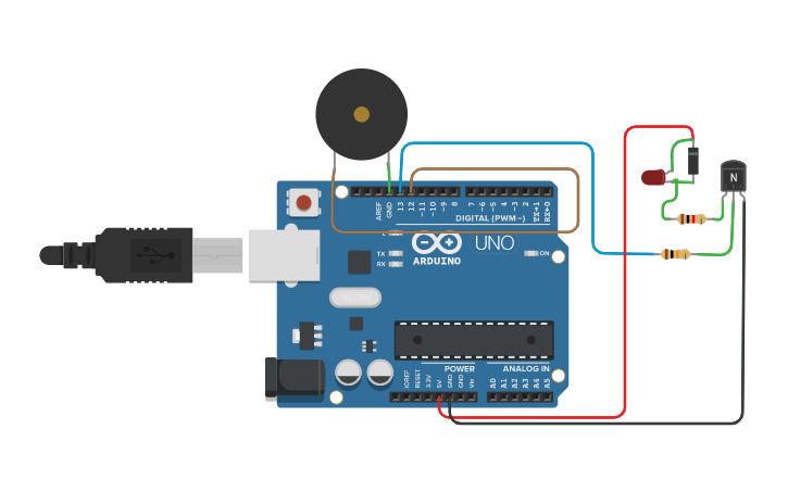 Circuit design Pilotaggio Buzzer con Arduino e driver a BJT - Tinkercad
