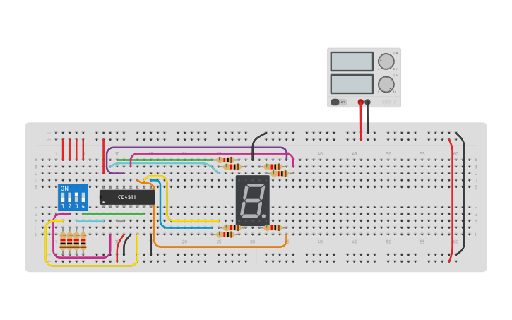 Circuit design BCD a 7 segementos | Tinkercad