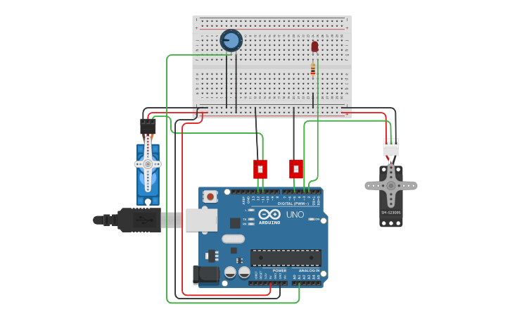 Circuit design Servo control | Tinkercad
