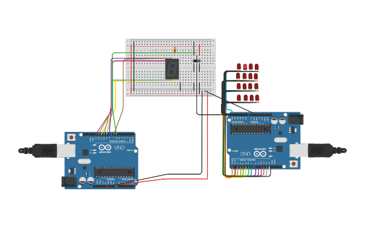Circuit design DE JESUS_7 SEGEMENT AND 4x4 LED | Tinkercad