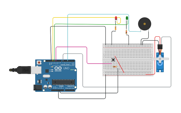 Circuit design projek pagar keselamatan | Tinkercad