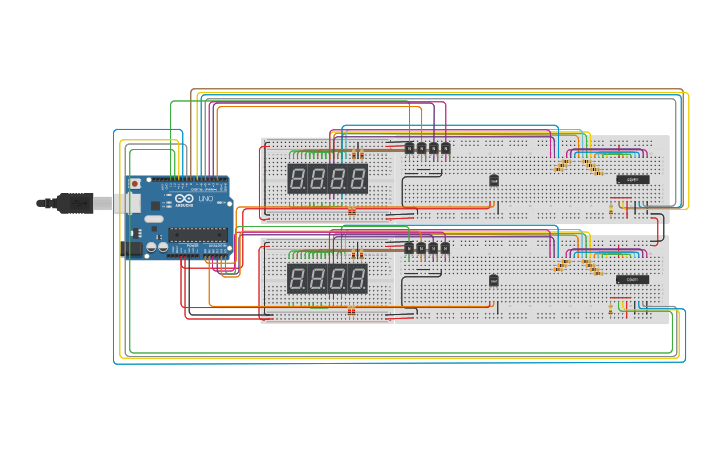 Circuit Design 2 Temp Reading 2 4 Digit 7 Segment Displays Tinkercad